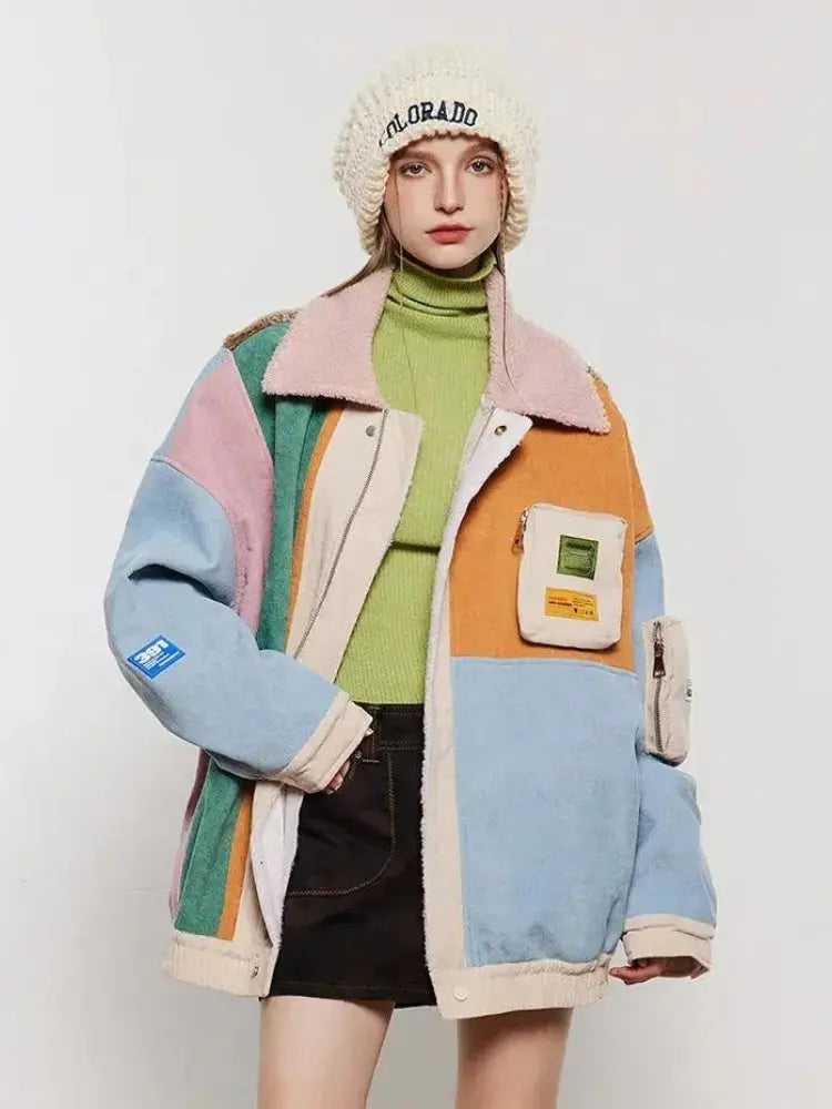 Retro Patchwork Color Jacket – Japan-Clothing